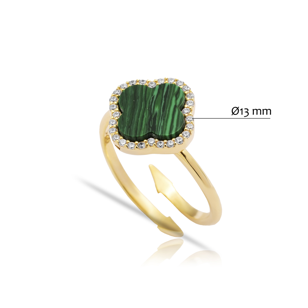 Malachite Clover Shape Sterling Silver Adjustable Ring